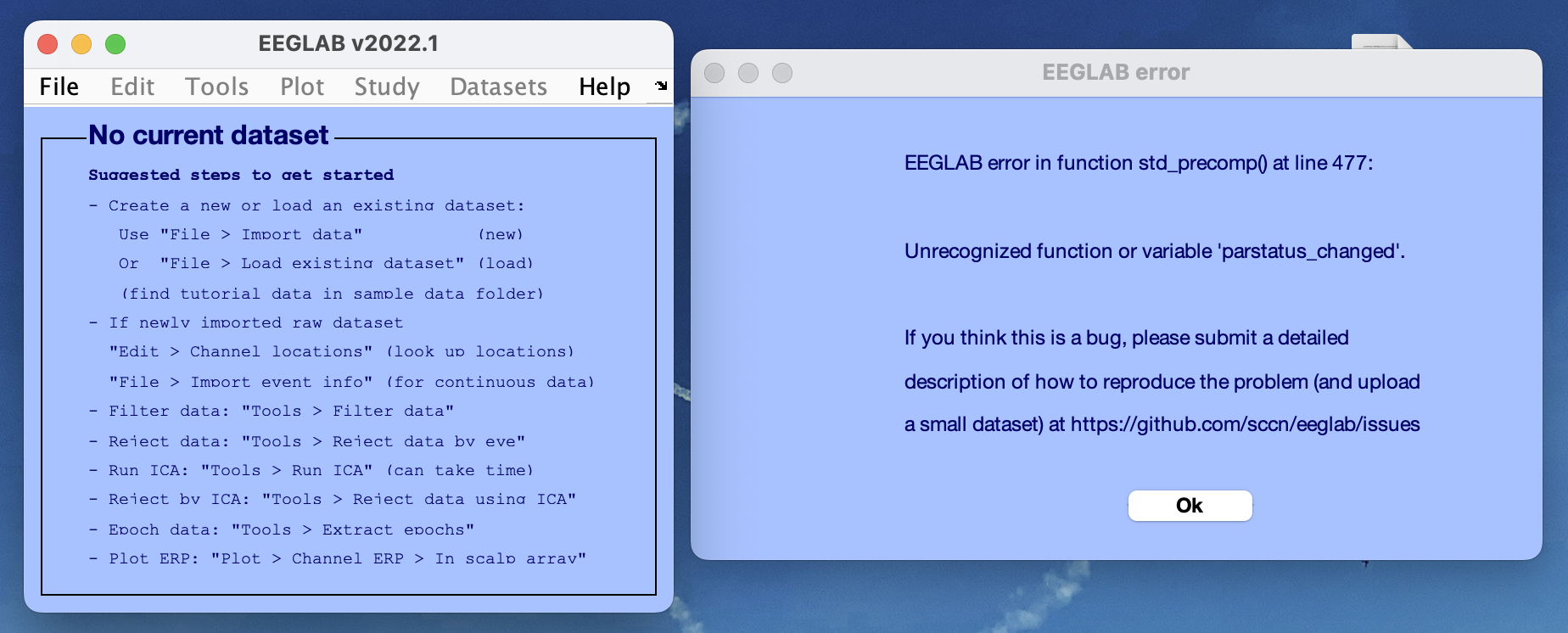 EEGLAB error in std_precompt() #477 · Issue #553 · sccn/eeglab · GitHub