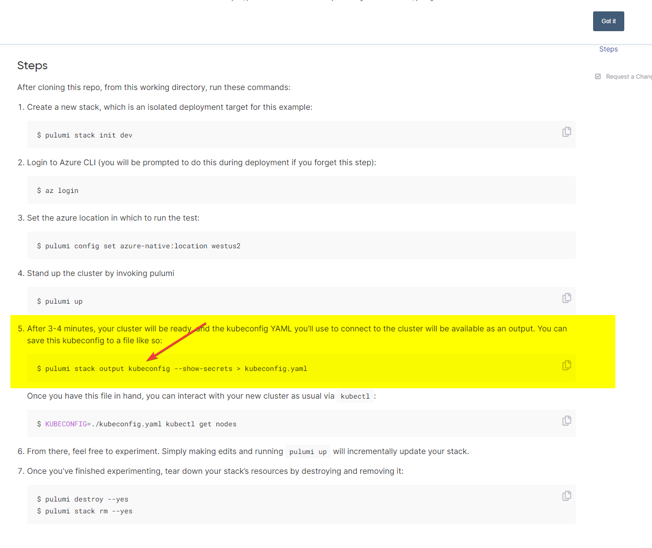 Can't export kubeconfig when following the guide azure-cs-aks · Issue #1123 · pulumi/examples ...