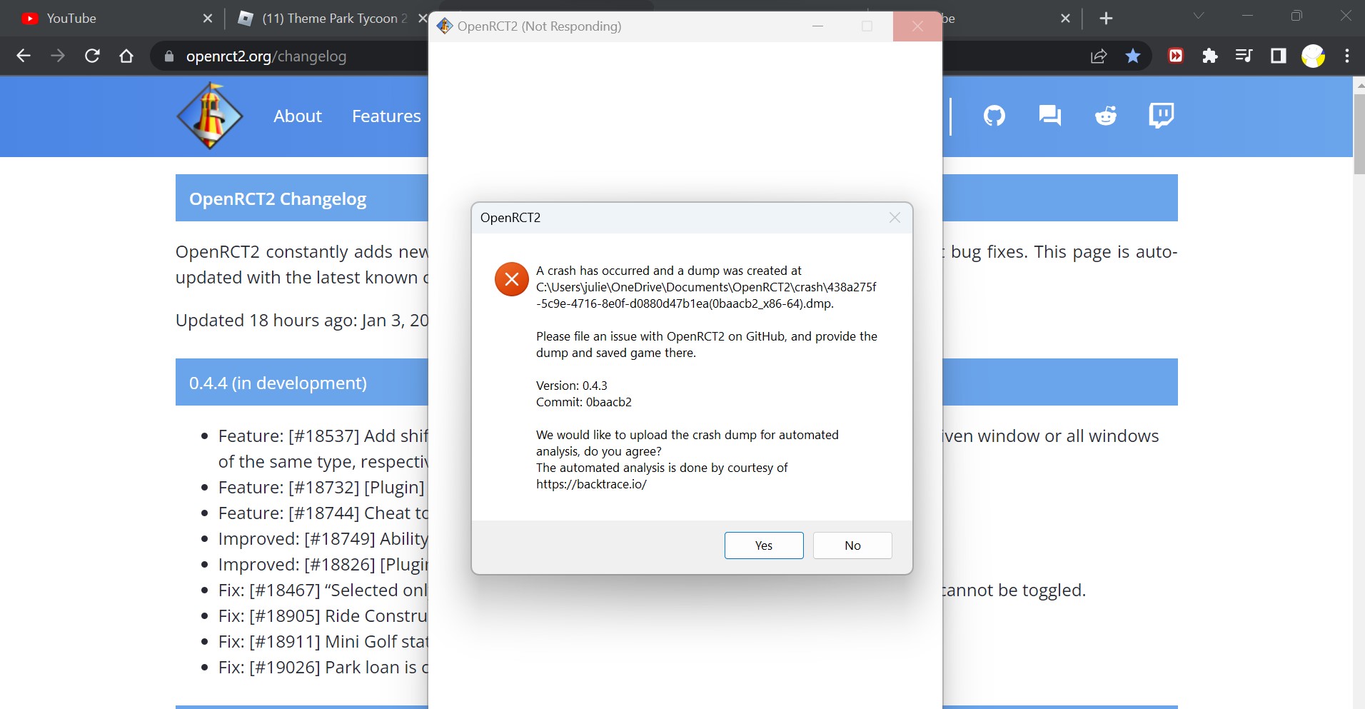 Game crashes at startup · Issue #19042 · OpenRCT2/OpenRCT2 · GitHub