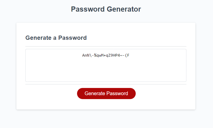 GitHub - smguerra/Password-Generator: Password Generator