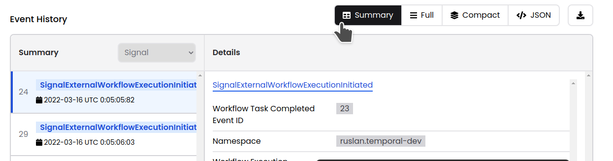 [0.4.0] Event Filtering in summary view - Signals · Issue #342 · temporalio/ui · GitHub