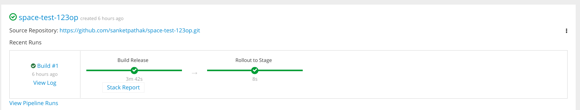 stage and run links are not showing on pipeline for import flow (if repo name and artifact id do ...