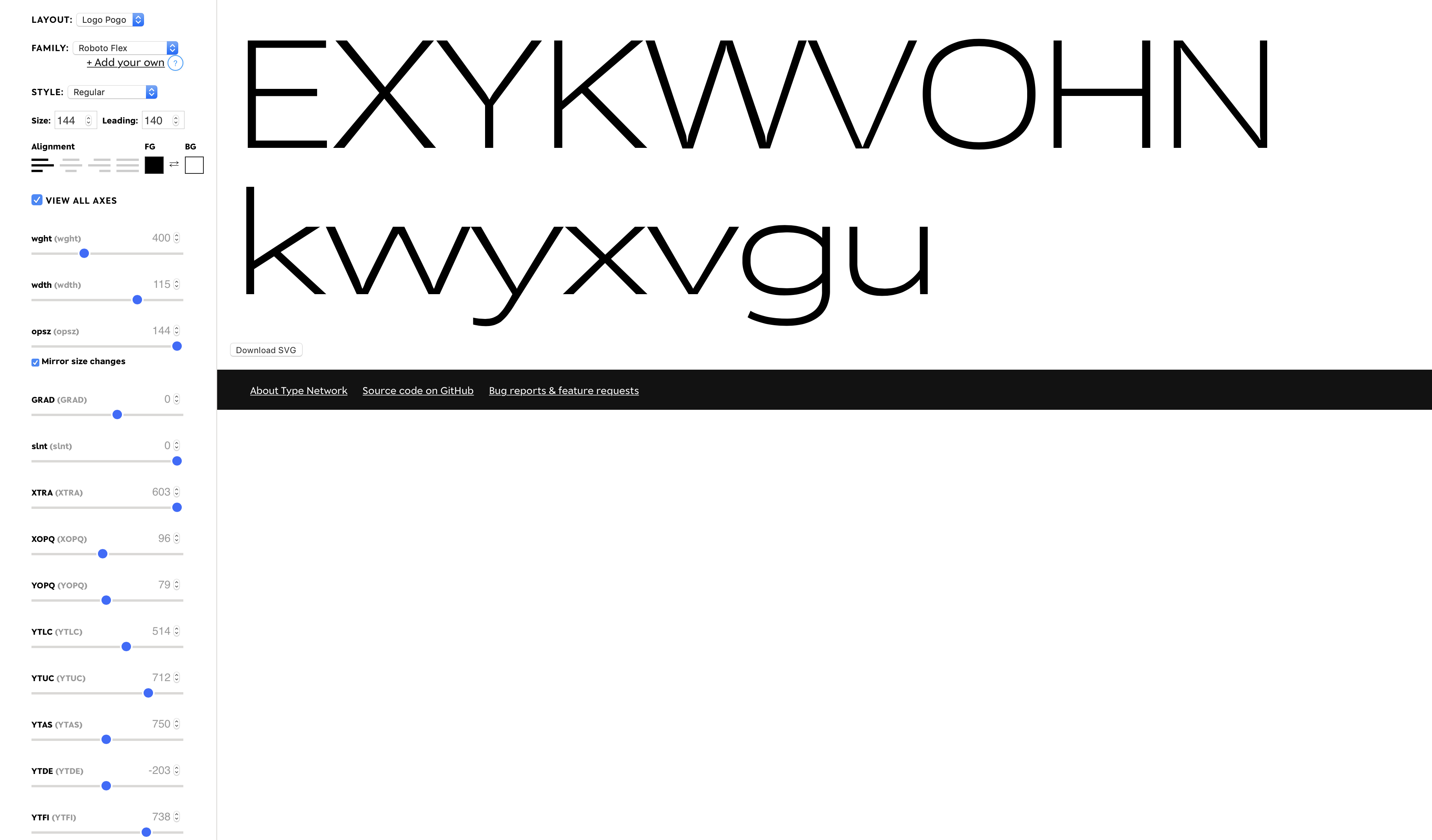 `k` in `XTRA` axis | opsz 48 · Issue #317 · googlefonts/roboto-flex · GitHub