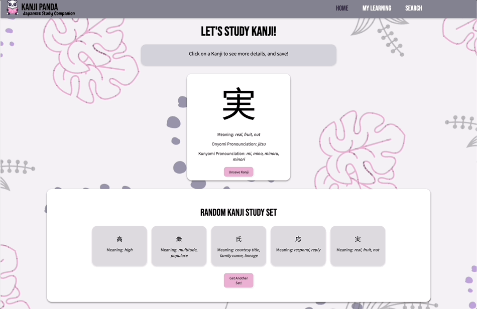GitHub - sakisandrac/kanji-panda-ts: Solo Project- A Japanese Kanji Study Companion