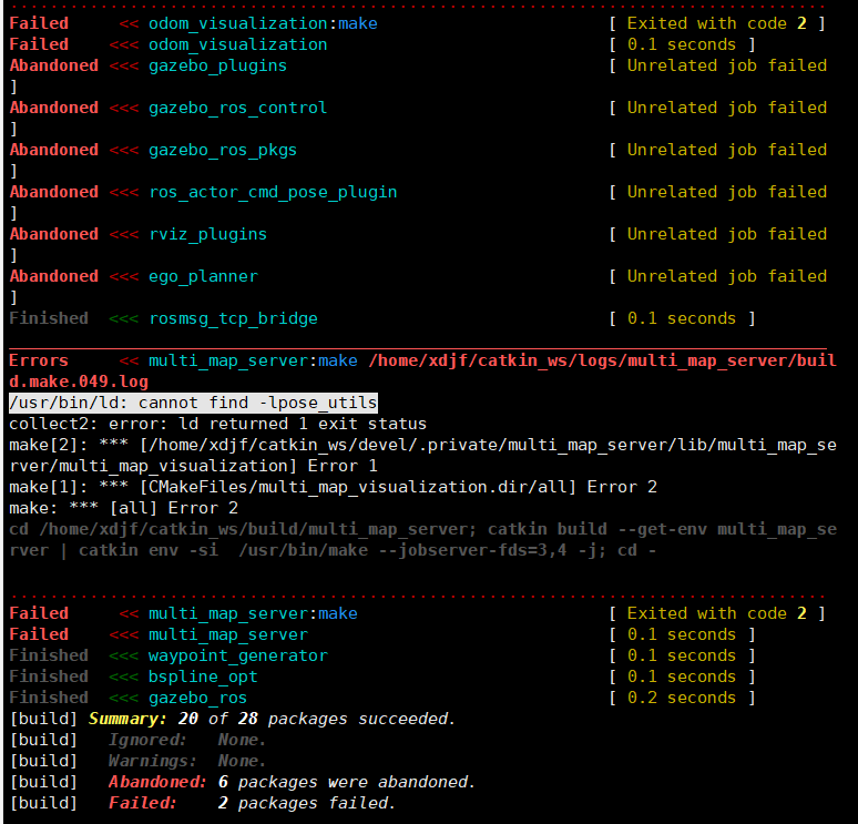 配置VINS-Fusion的时候报错/usr/bin/ld: cannot find -lpose_utils · Issue #92 · robin-shaun/XTDrone · GitHub