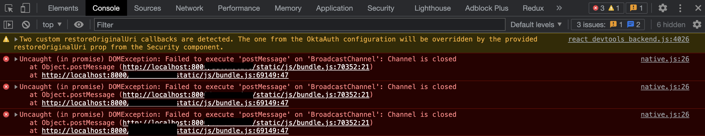 "Failed to execute 'postMessage' on 'BroadcastChannel'" error - React ...