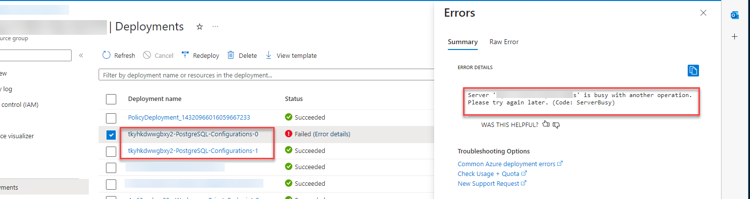 [bug Report] Postgresql Flexible Server Configuration Concurrent Deployment Will Fail · Issue