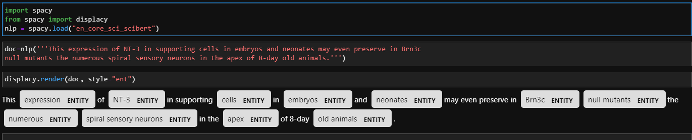 SciBERT not returning the proper entity label for NER · Issue #360 · allenai/scispacy · GitHub