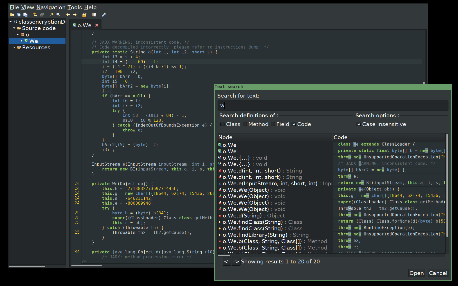 jadx-gui search results unable to be seen without selection when using dark cinnamon theme with ...