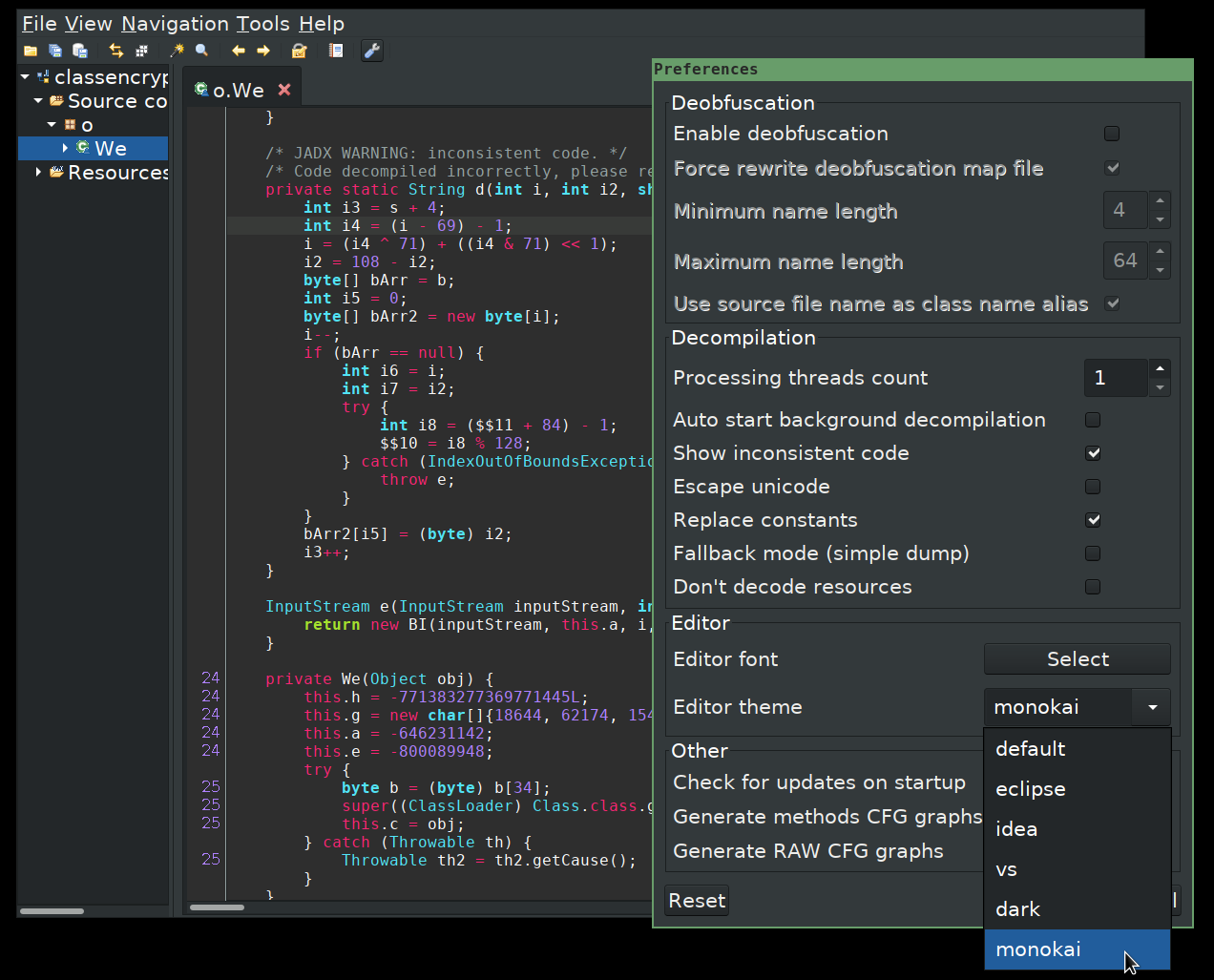 jadx-gui search results unable to be seen without selection when using dark cinnamon theme with ...