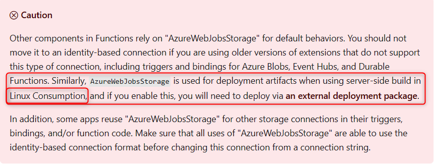 Remote build fails when identity-based storage connection is used (AzureWebJobsStorage ...