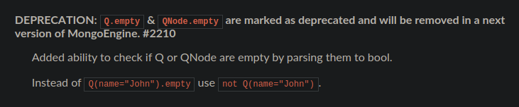 DeprecationWarning: 'empty' property is deprecated in favour of using 'not bool(filter)' · Issue ...