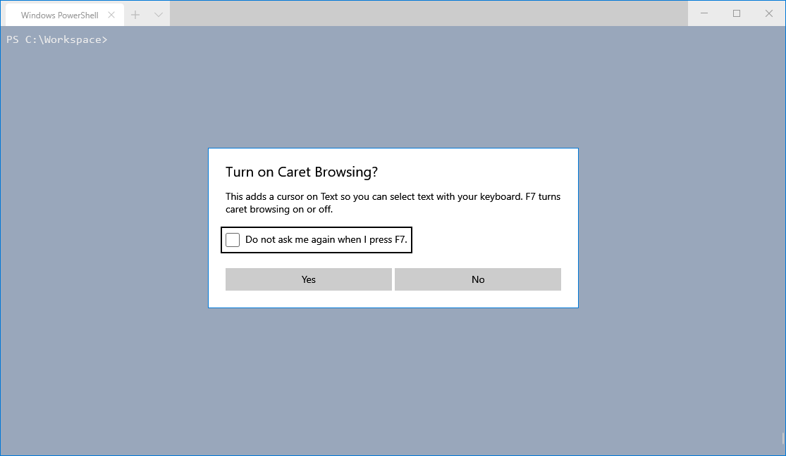 Irrelevant Caret Browsing warning when pressing F7 on keyboard · Issue #4011 · microsoft ...