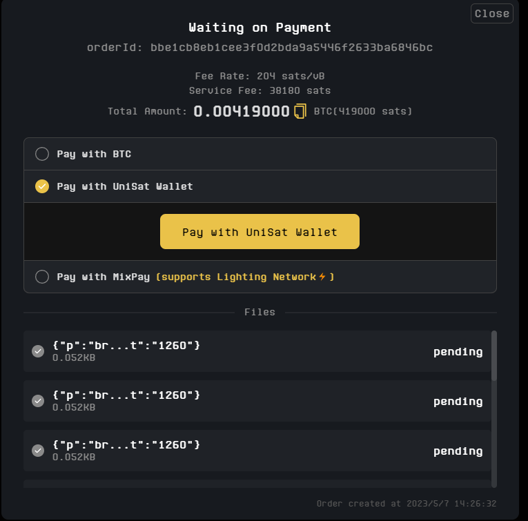 5月7日订单已经扣款，从PAID变成pending，请退款 · Issue #192 · unisat-wallet/inscribing-issues · GitHub