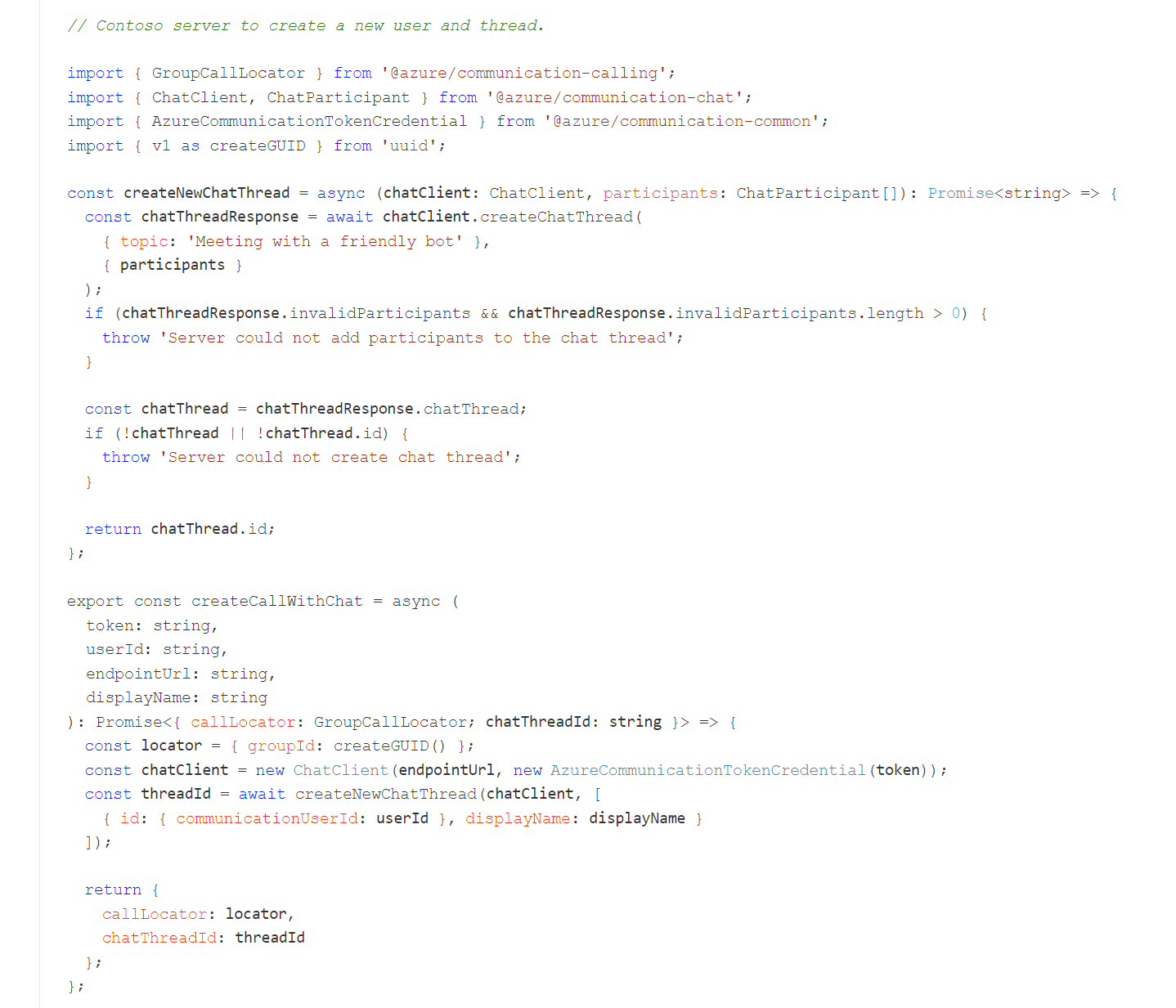 Getting an error using the CallWihChatComposite with an existing thread ...