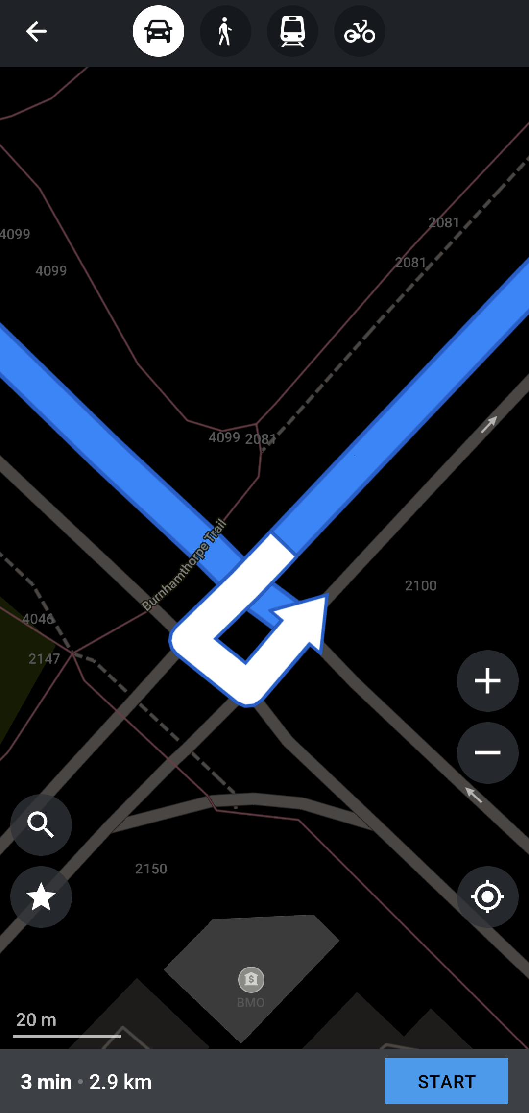 Routing attempts to circumvent no right turn by performing three left turns on divided ...