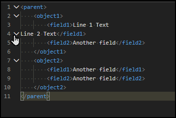 XML Pretty Printing fold / collapse issue when node element content has ...