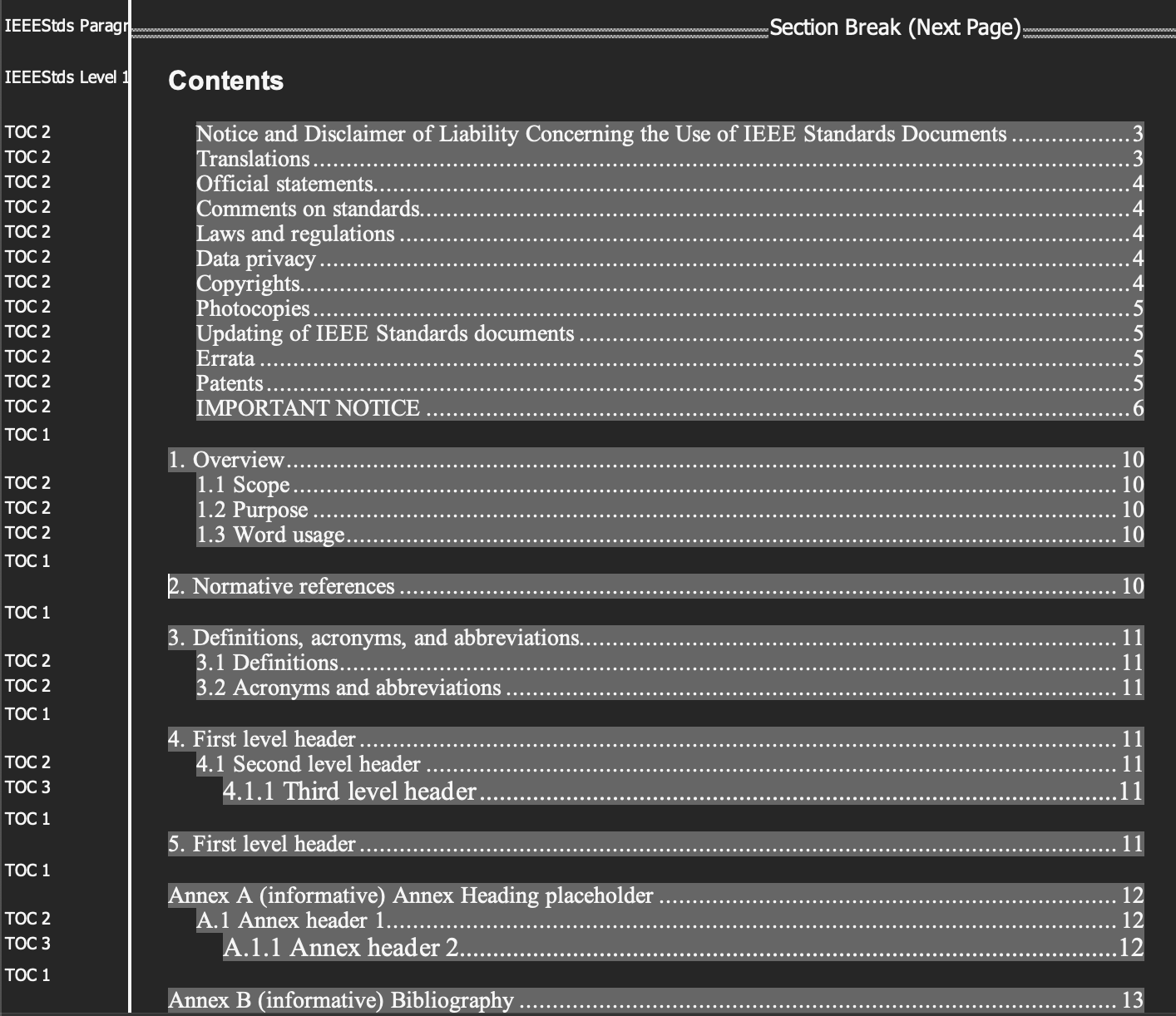 Word Draft Table Of Contents Styles Needs To Match Template · Issue