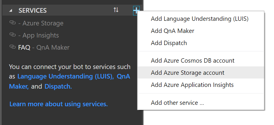 Adding a service via Bot Emulator should be more easy to discover ...