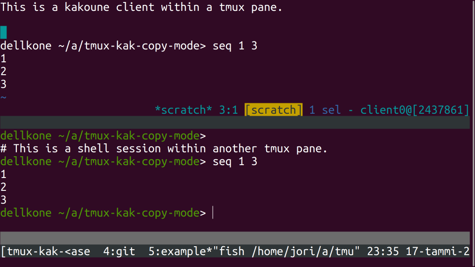 GitHub - jbomanson/tmux-kak-copy-mode: Replace tmux copy mode with Kakoune!