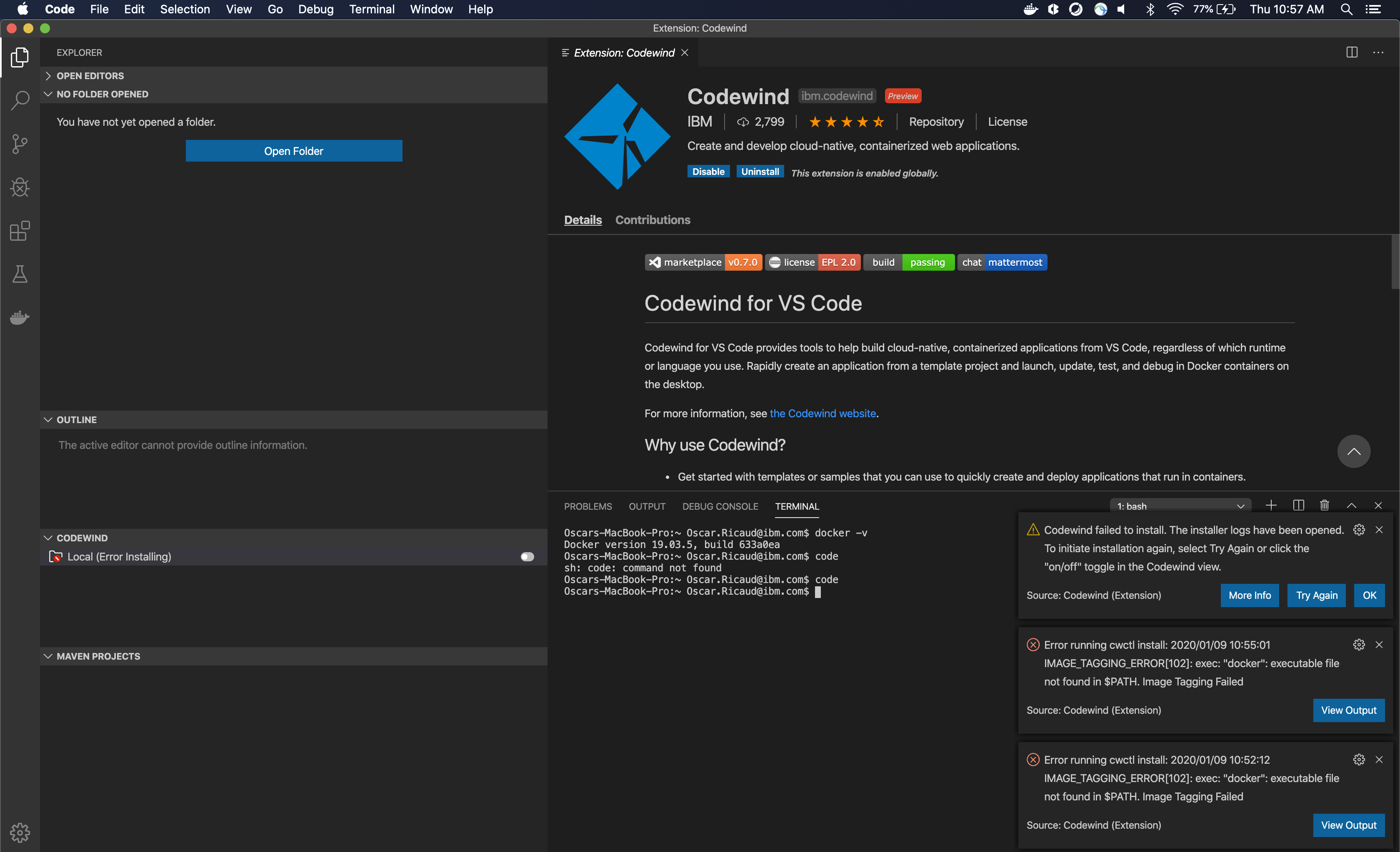 Unable to install Codewind on visual studio · Issue #1682 · eclipse-archived/codewind · GitHub