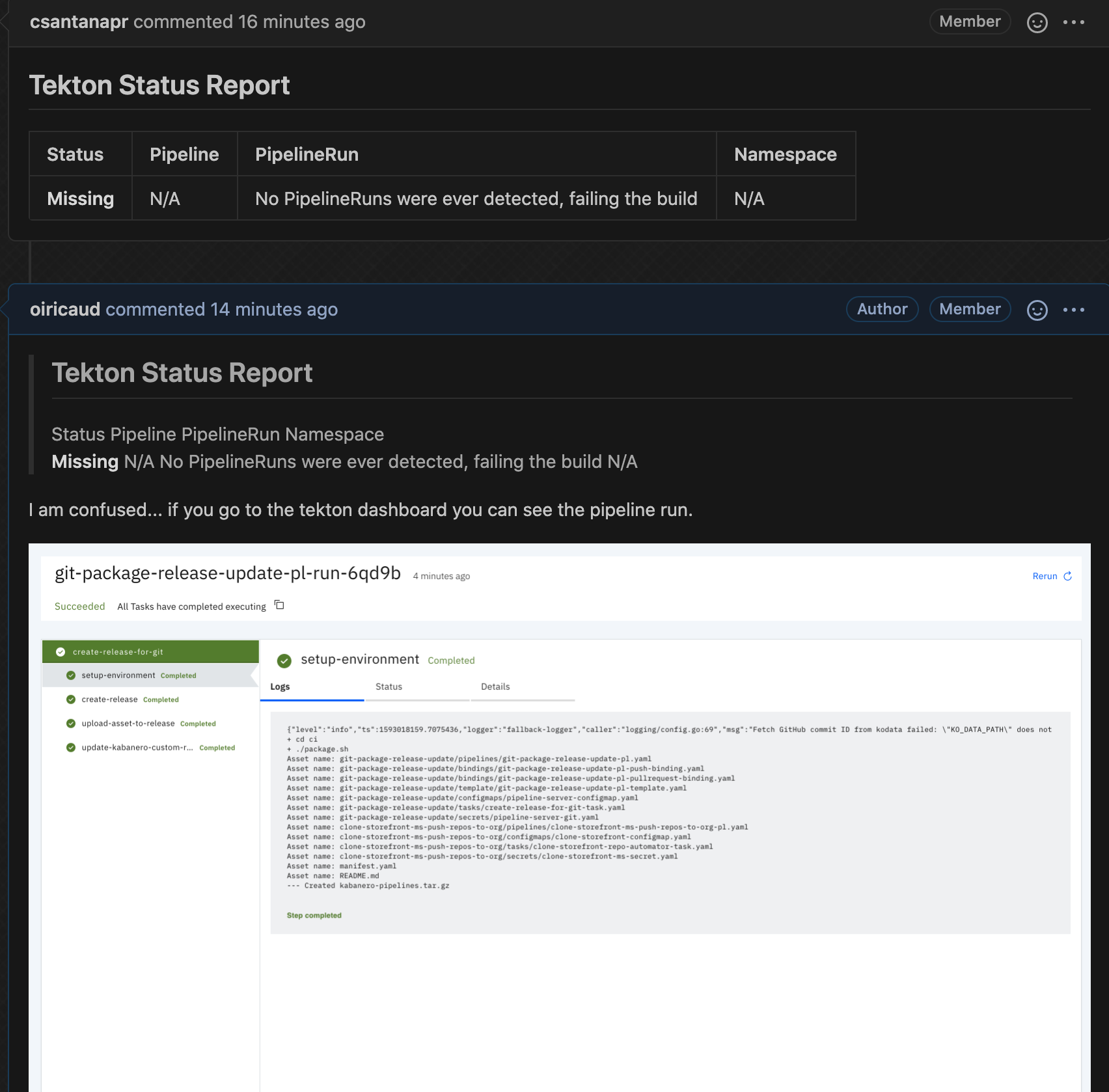 Tekton Status Report Status Is Missing · Issue 569 · Tektoncd Experimental · Github