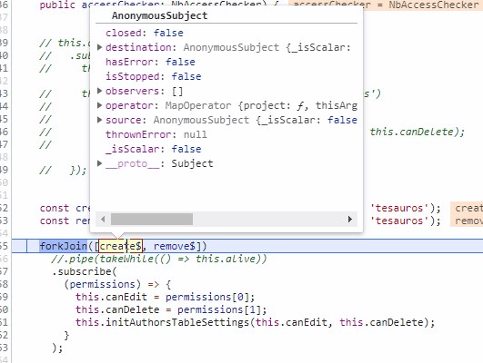 Parallels calls to NbAccessChecker.isGranted with RxJS ForkJoin never ...