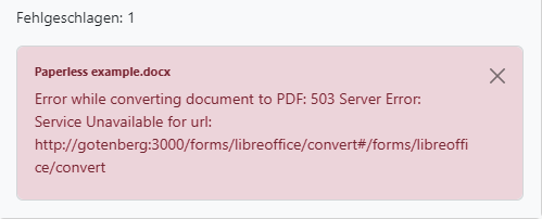 Paperless NGX - Import Office Dokumente - Error while converting document to PDF: 503 Server ...