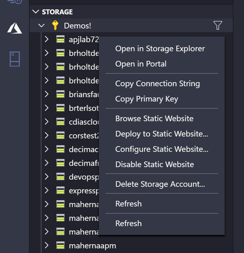 Duplicate "refresh" in the context menu · Issue #498 · microsoft/vscode-azurestorage · GitHub