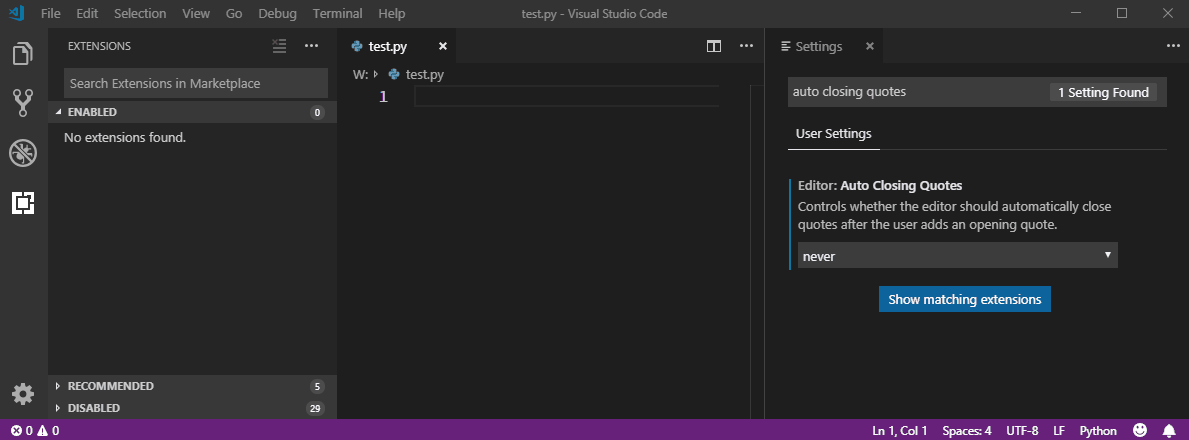 Disabling auto closing quotes does not have any effect on Python raw ...