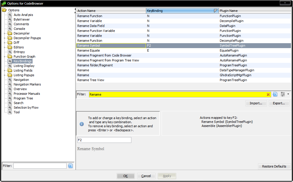 Hotkey F2 for the "Rename" action in the Symbol Tree does not work ...