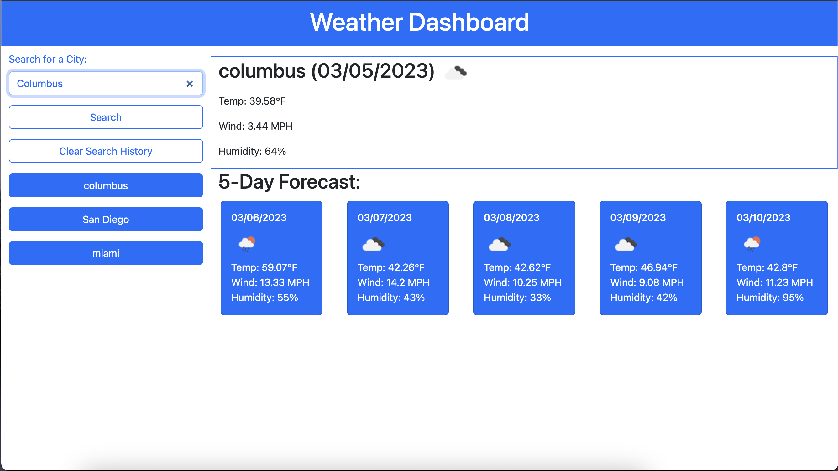 GitHub - malachigamblin/Weather-Dashboard: Easily search for the ...