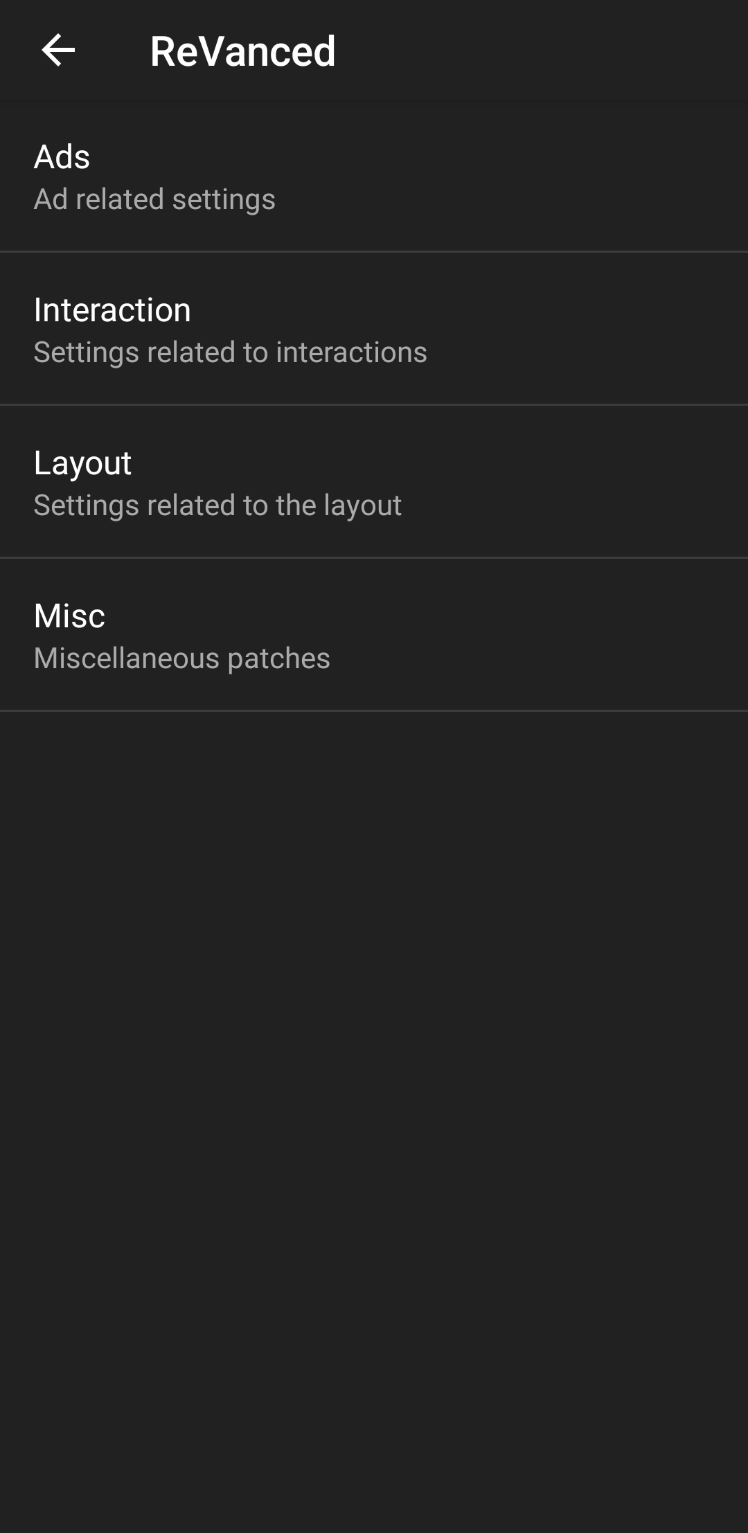 bug: The back button at the top left corner for ReVanced, RYD and ...