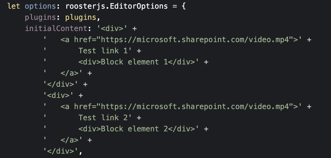 Unexpected html structure when assigning a certain string content to EditorOptions ...