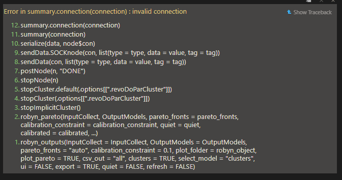 ERROR: robyn_outputs() - "Error in summary.connection(connection) : invalid connection" + no one ...