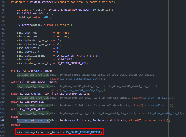 Calling lv_disp_set_draw_ctx to change GPU driver breaks "color_format ...
