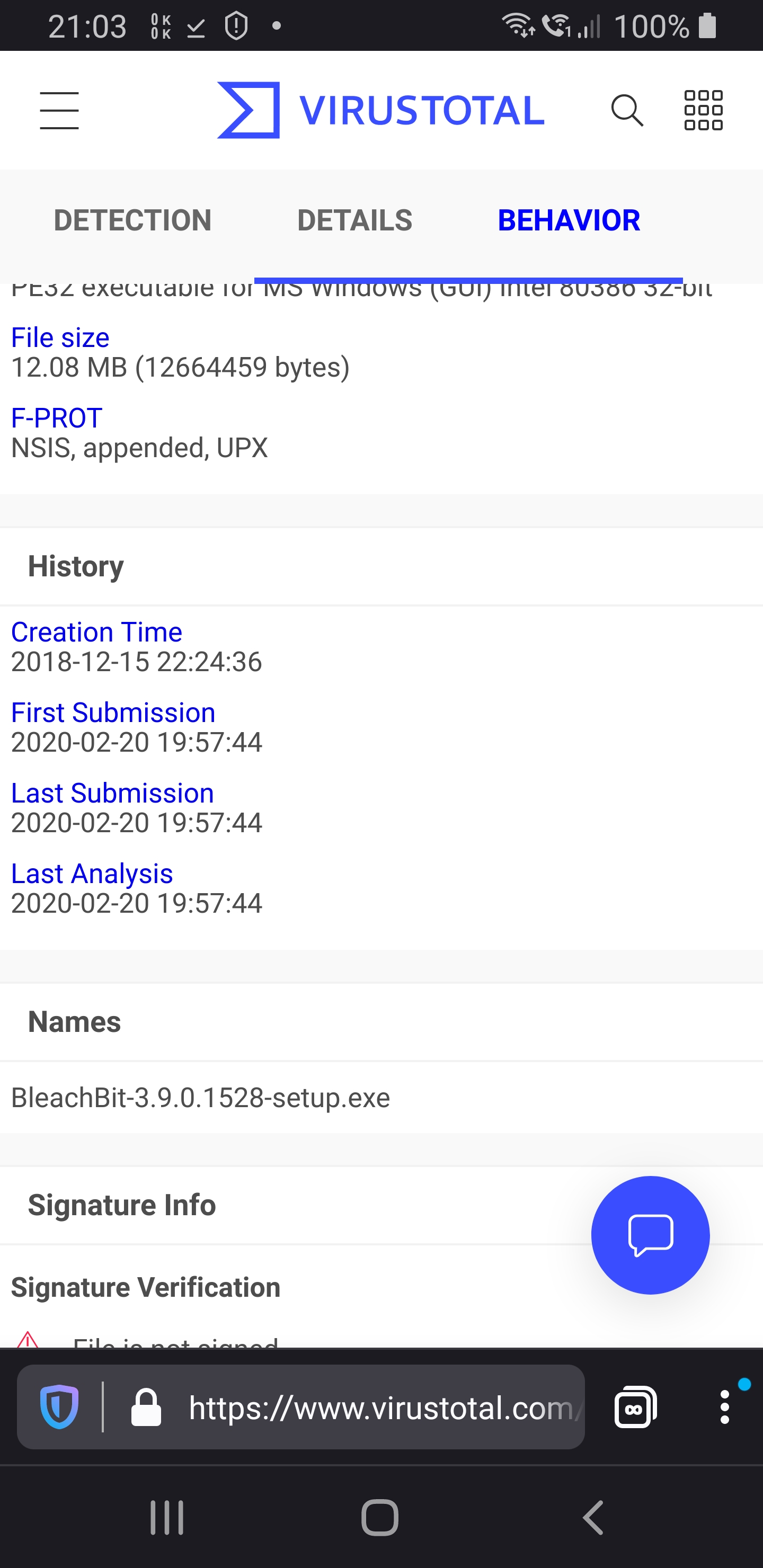 bleachbit.exe (BleachBit-3.1.0.1507-portable.zip) false positive with ...