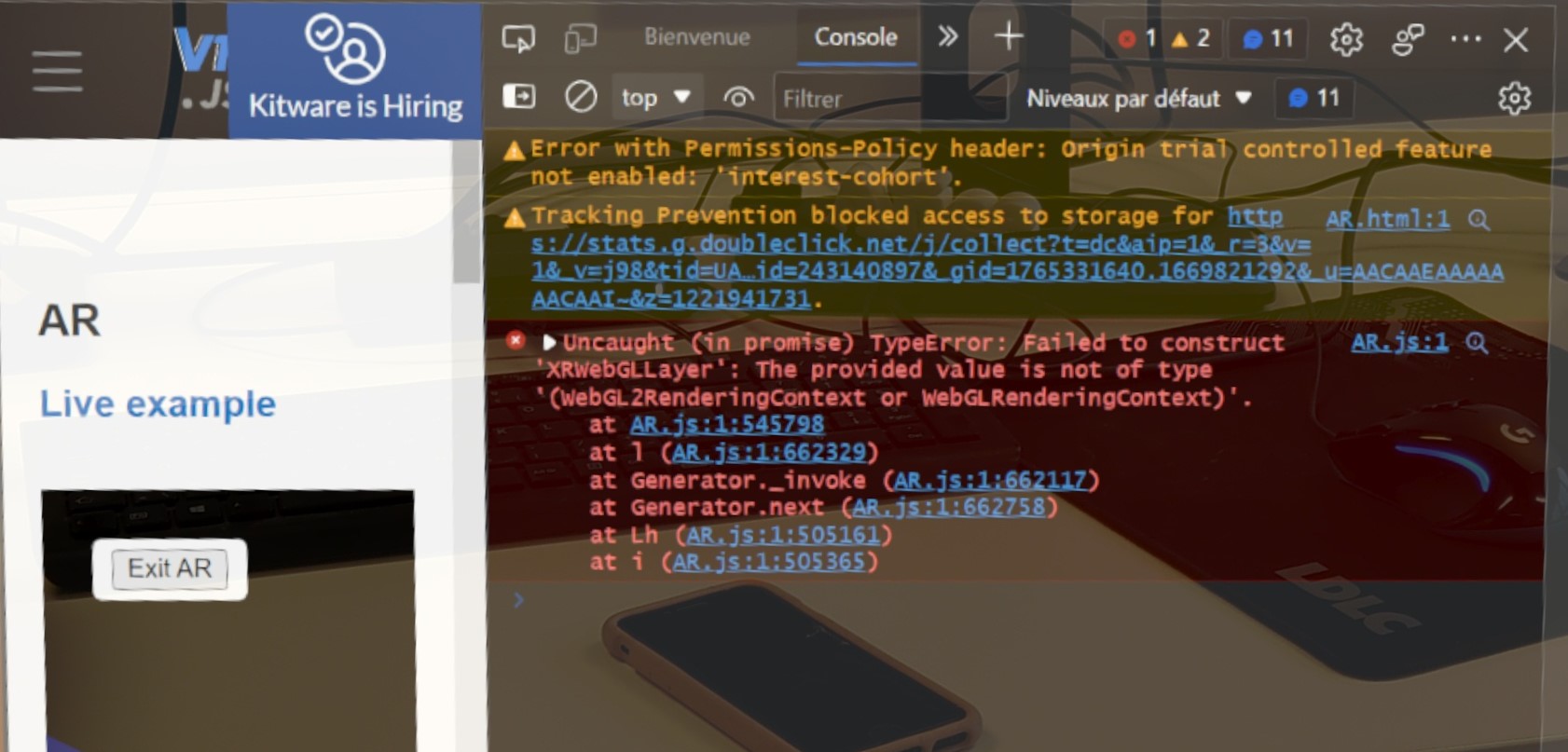 TypeError: Failed to construct ‘XRWebGLLayer’ HoloLens 2 · Issue #2650 · Kitware/vtk-js · GitHub