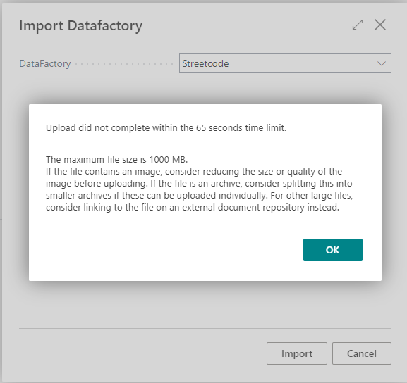 Import from a data file throws 65 seconds timeout / on-prem environment · Issue #7252 ...