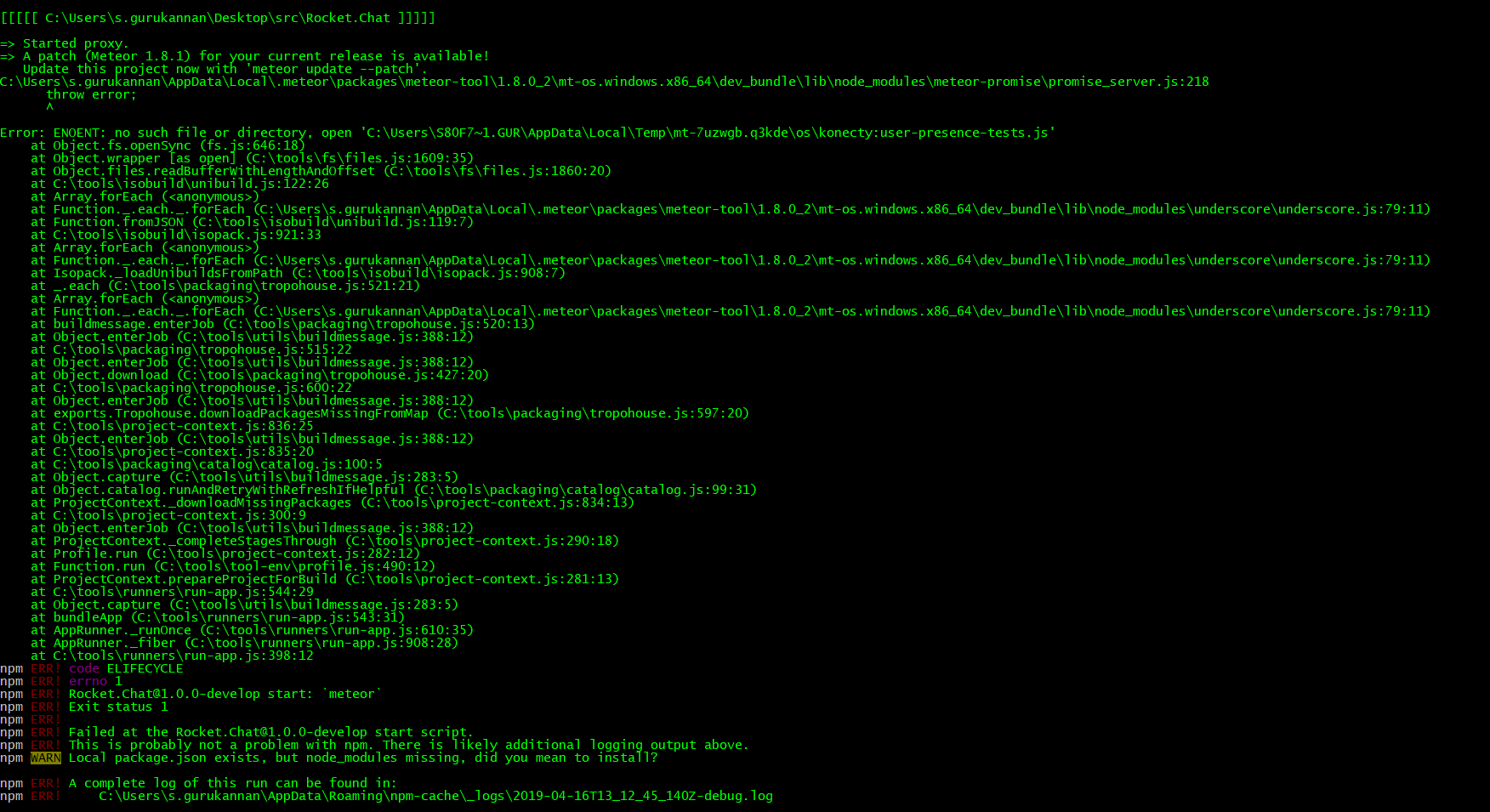 Issues for setup in windows from meteor · Issue #14157 · RocketChat/Rocket.Chat · GitHub