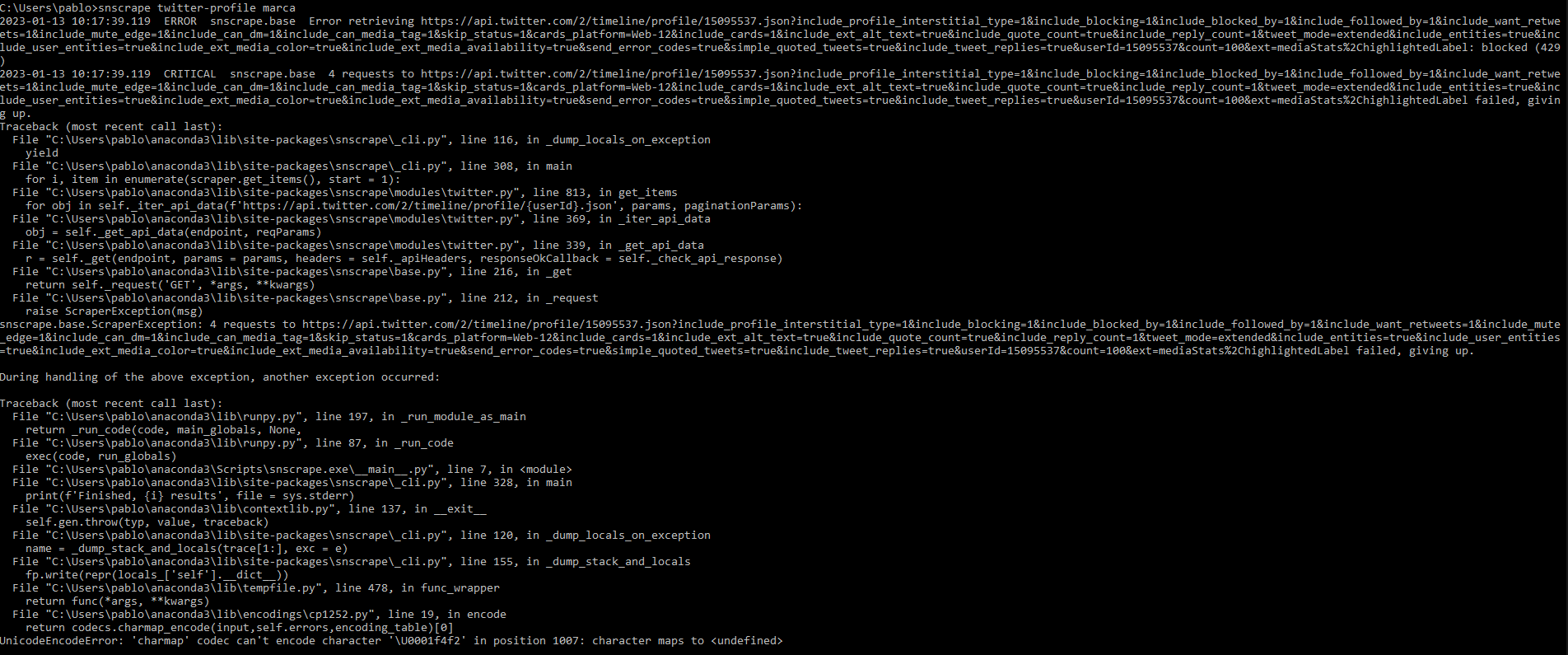 Twitter-profile CLI issue · Issue #667 · JustAnotherArchivist/snscrape · GitHub
