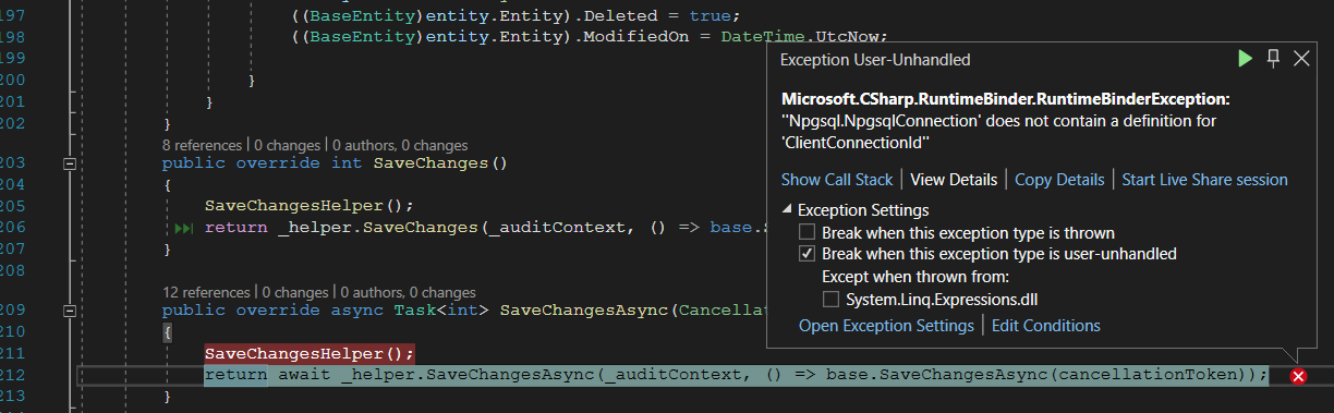 Auditentityframeworkcore Clientconnectionid Throws Exception · Issue 518 · Thepirat000audit