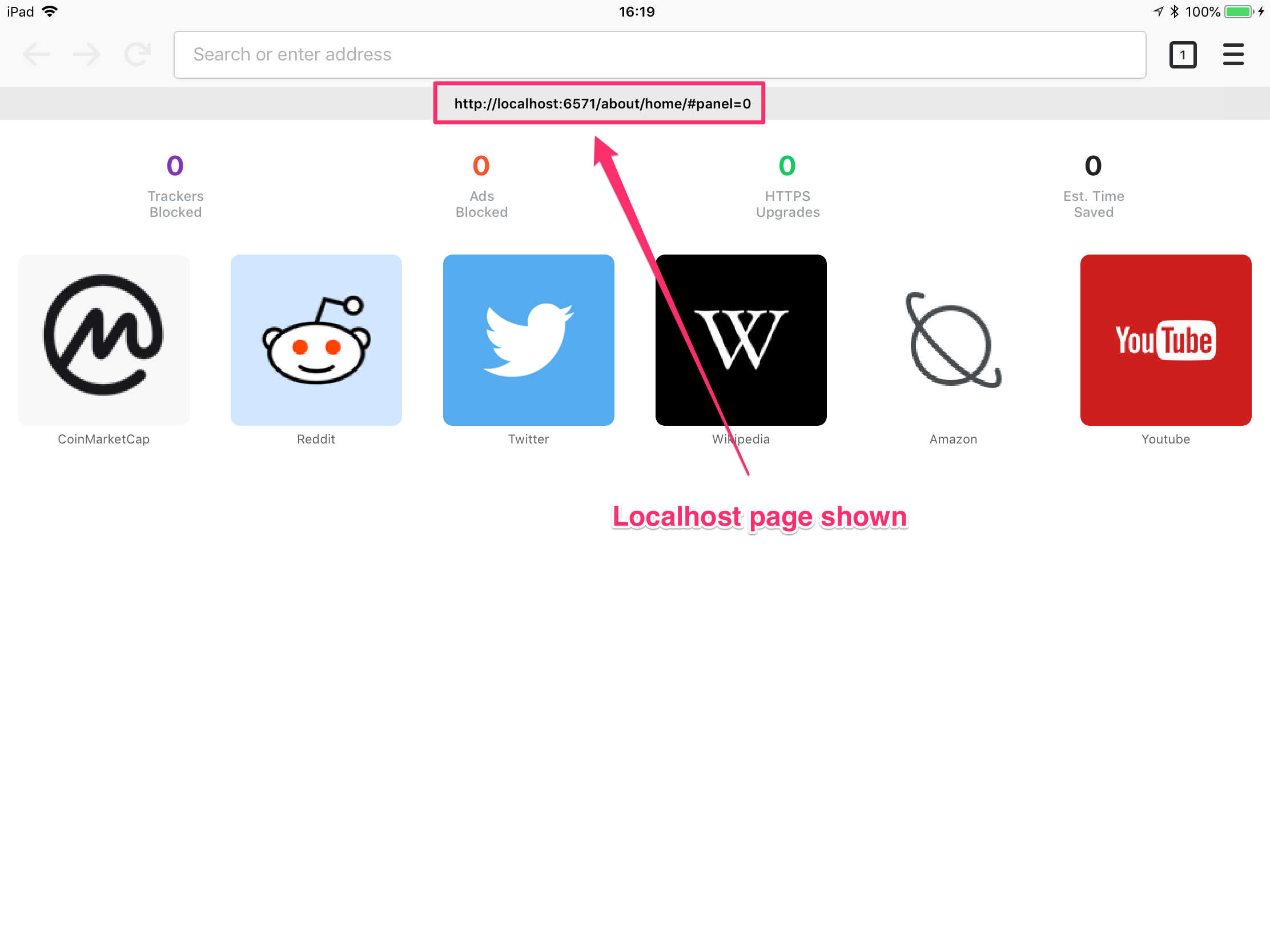 localhost:6571 URL shown on tab title · Issue #147 · brave/brave-ios ...