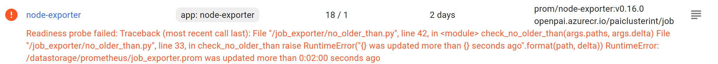 Node export readiness probe failed · Issue #1603 · microsoft/pai · GitHub