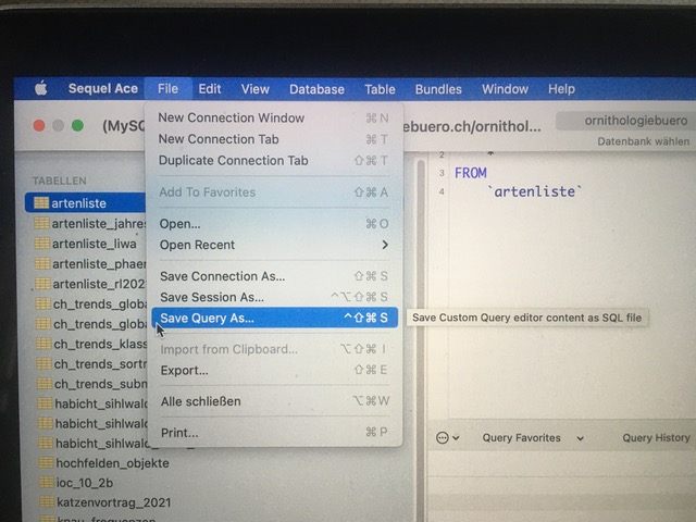 Missing `Save Query As ...` menu item & shortcut since last update · Issue #1682 · Sequel-Ace ...