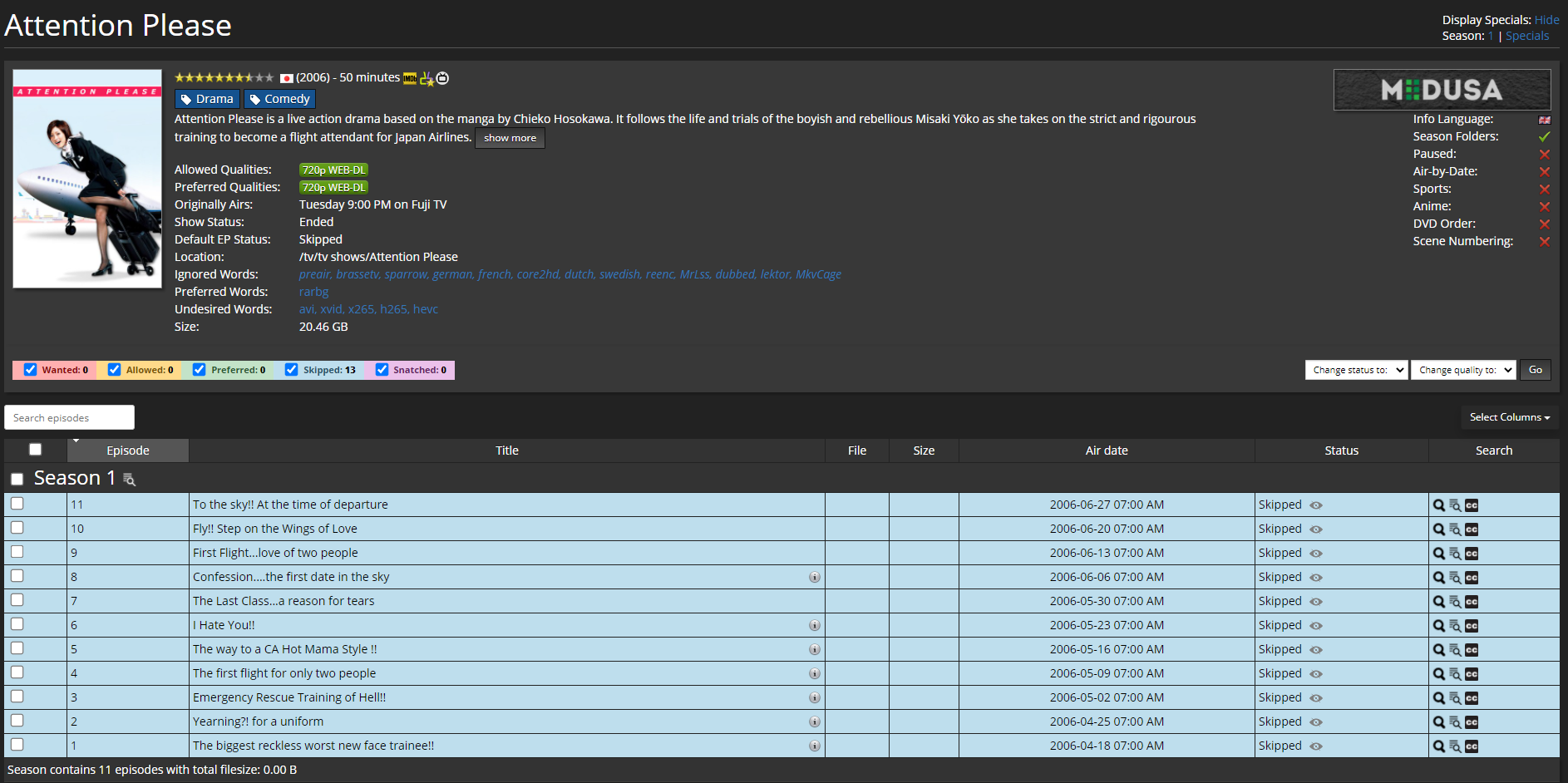 When adding a new existing show, Default EP Status selection not respected and not doing initial ...