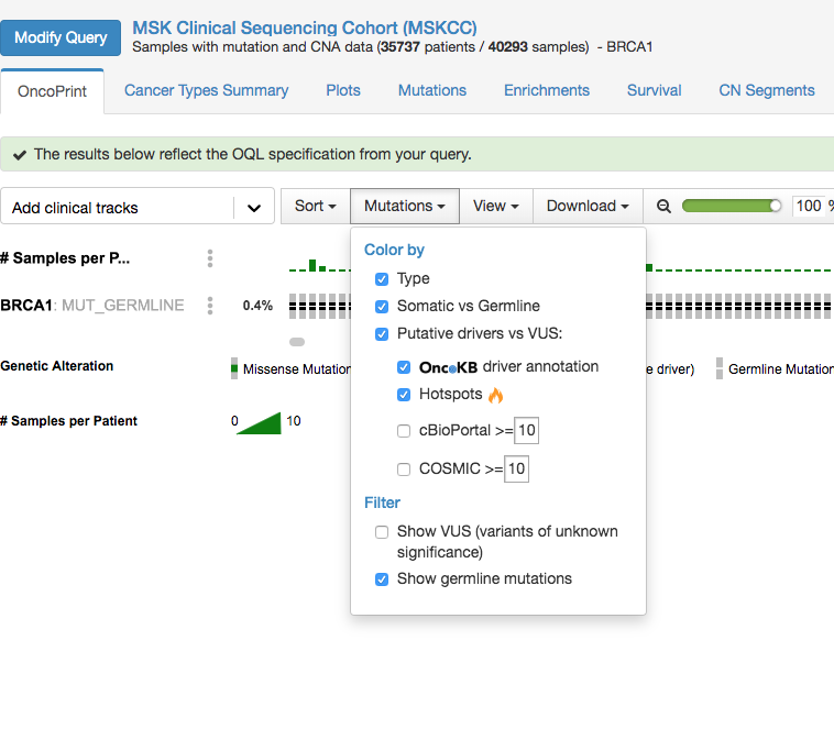 Show VUS Filter in OncoPrint Mutations menu should trigger filter warning · Issue #6133 ...