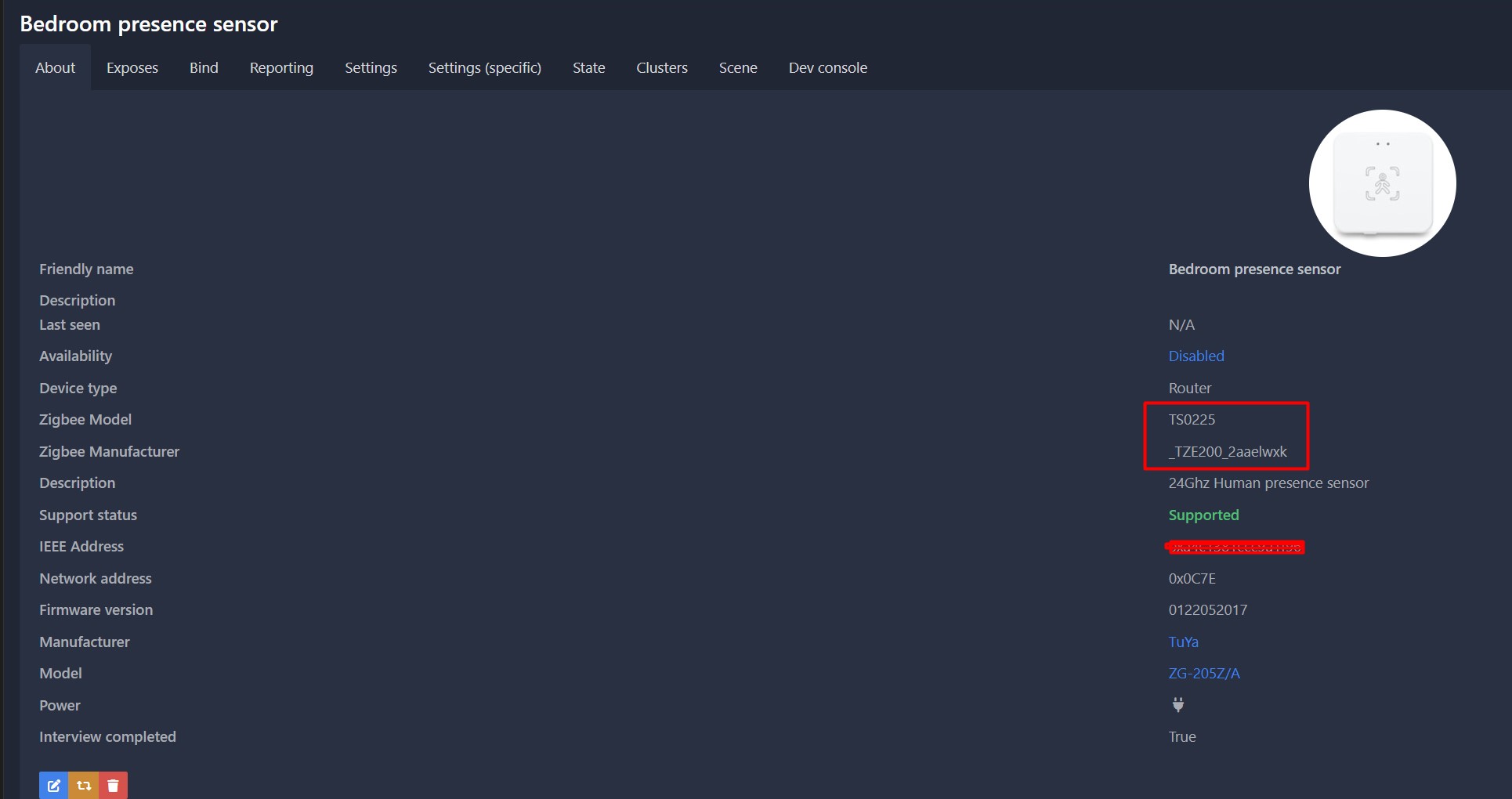 [New device support]: TuYa 24GHz Human Presence Sensor TS0225_TZE200_2aaelwxk · Issue #18612 ...