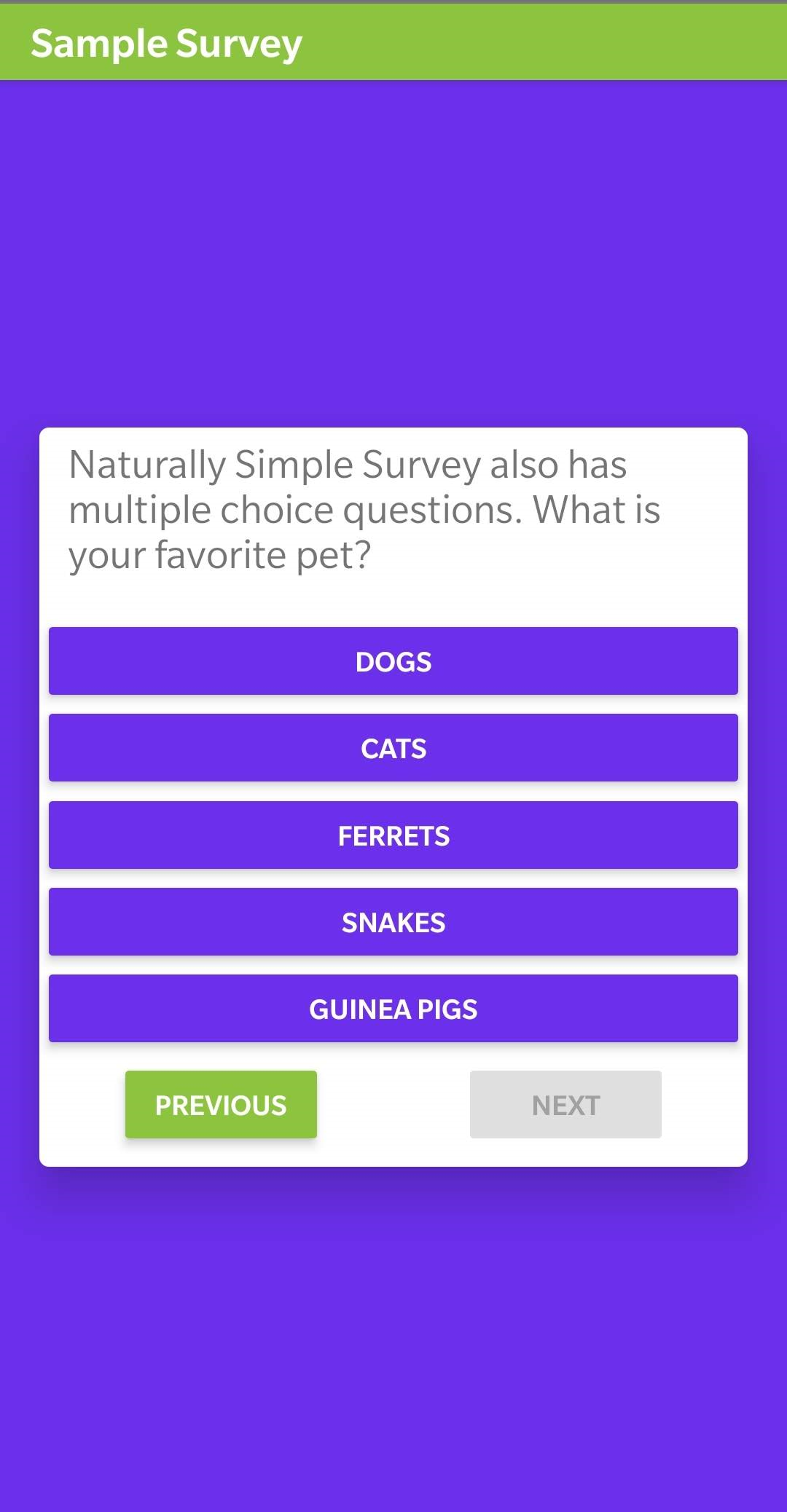 GitHub - devlinb/react-native-simple-survey: Simple to use JSON based survey component for React Native