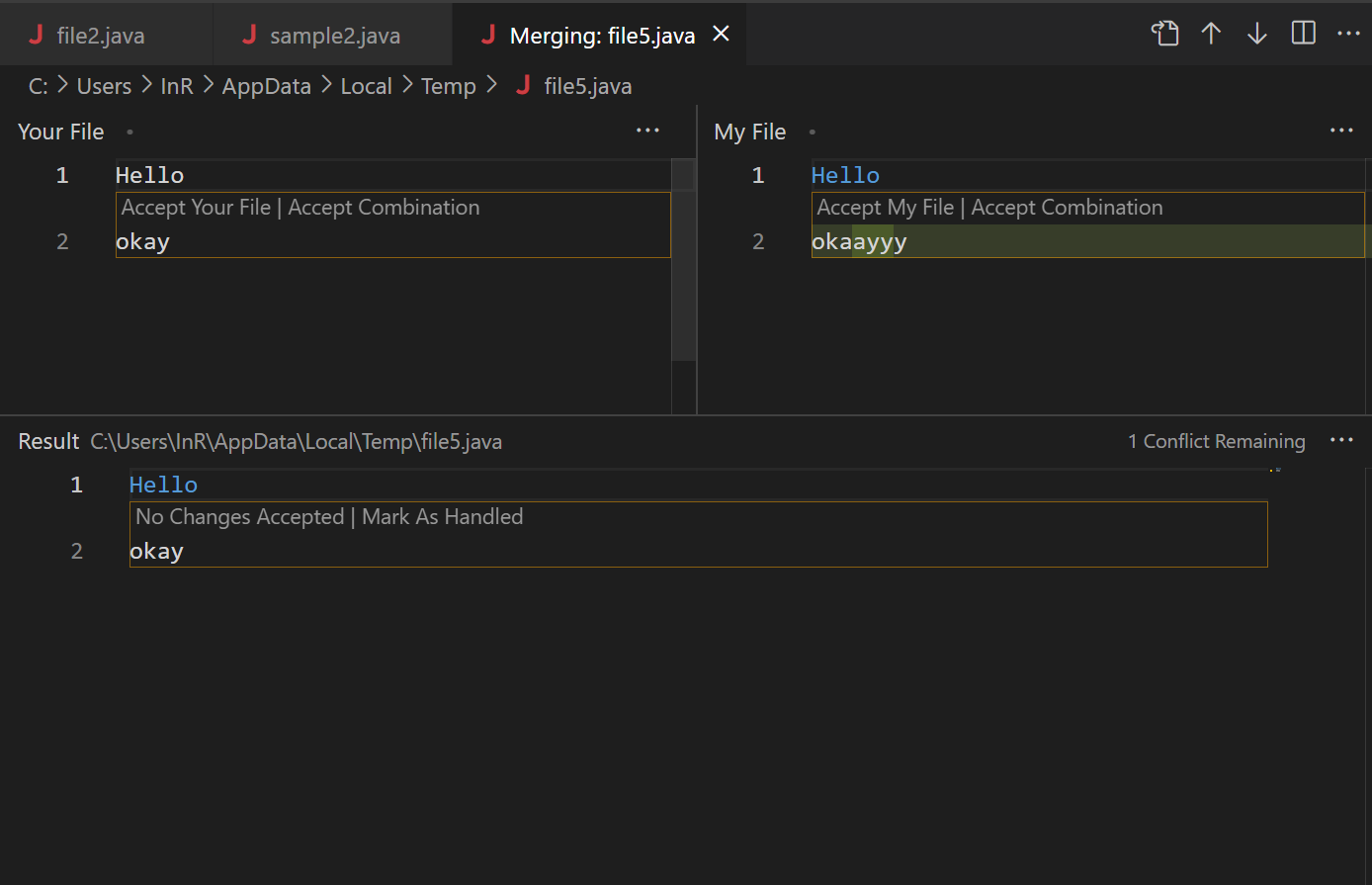 Merge Editor Accept Merge Button Not Displaying In Result Editor